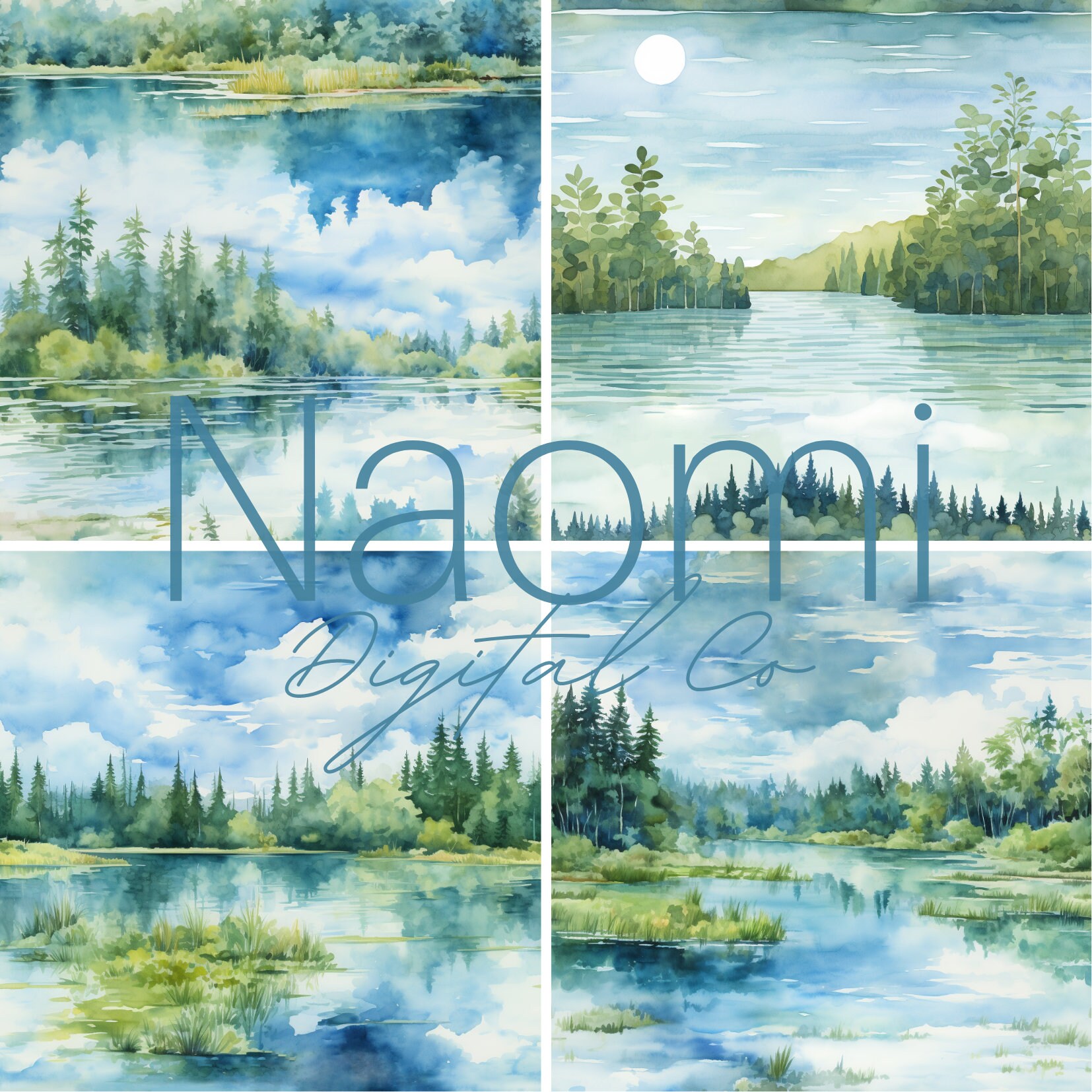 At the Lake Digital Paper 12 Designs 12 in X 12 in Seamless Watercolor ...