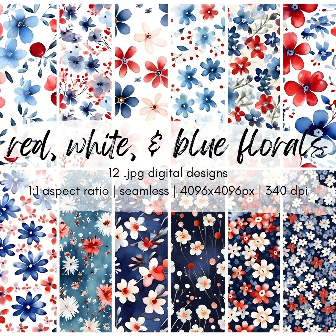 Red White & Blue | Digital Paper | 12 Designs | 12 in X 12 in ...