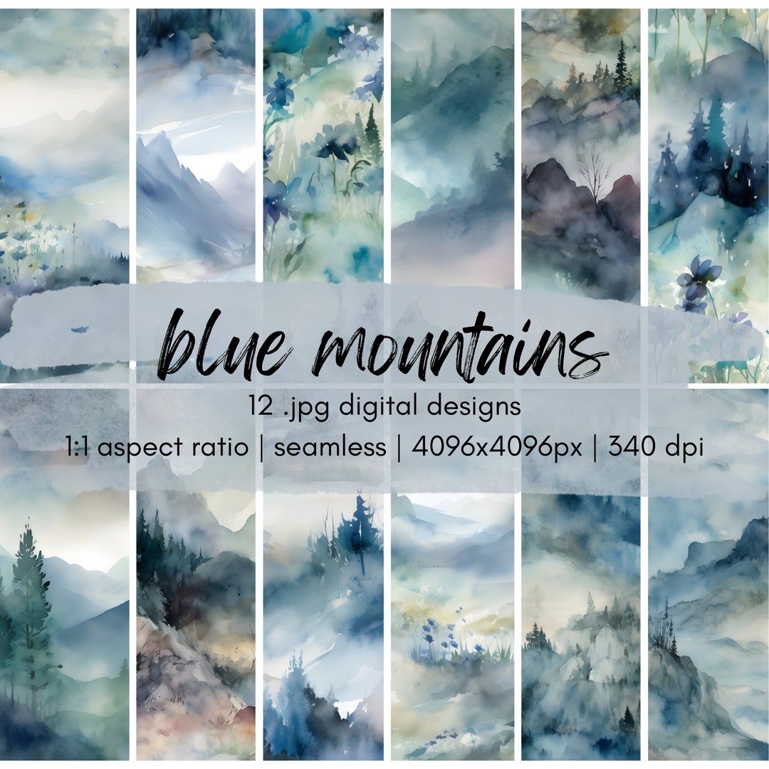Watercolor Blue Mountains Digital Paper 12 Designs 12 in X 12 in ...