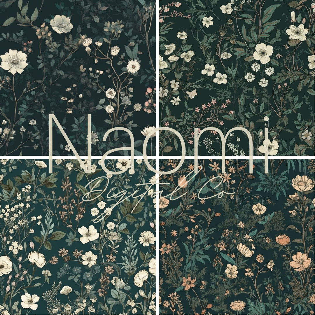 Deep Green Floral | Digital Paper | 12 Designs | 12in X 12in | Seamless ...