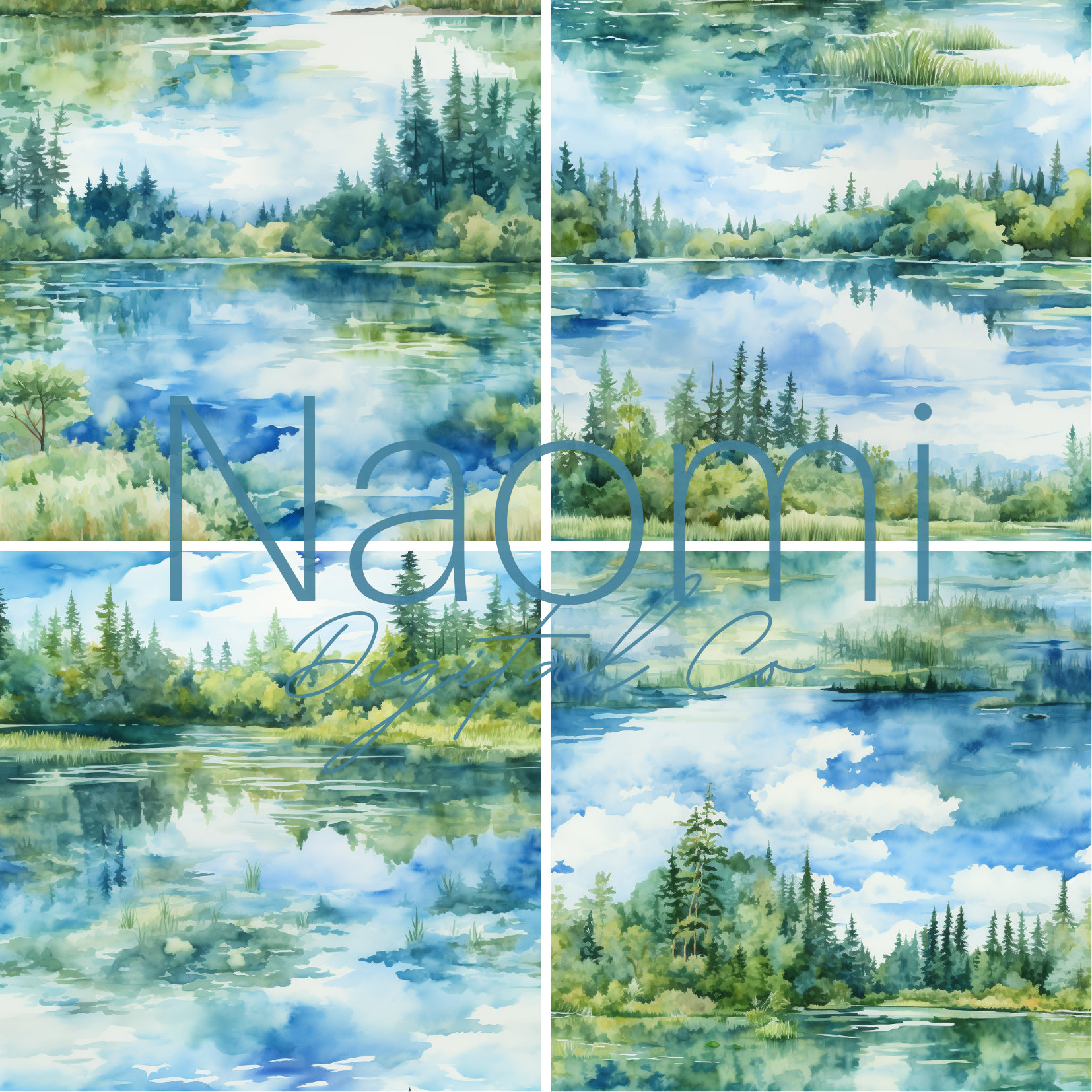 At the Lake Digital Paper 12 Designs 12 in X 12 in Seamless Watercolor ...