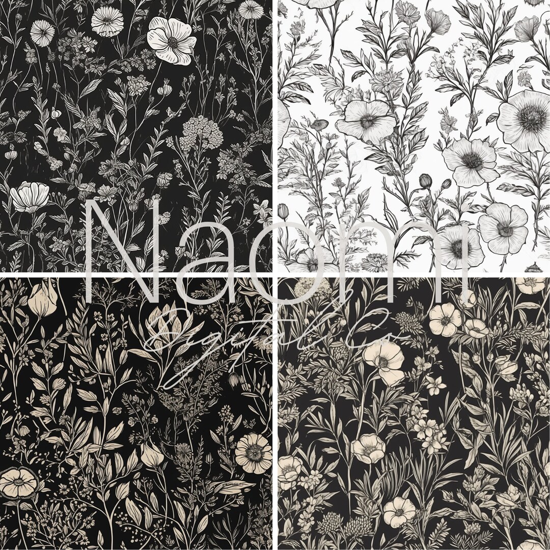 Black & White Floral | Digital Paper | 12 Designs | 12in X 12in ...