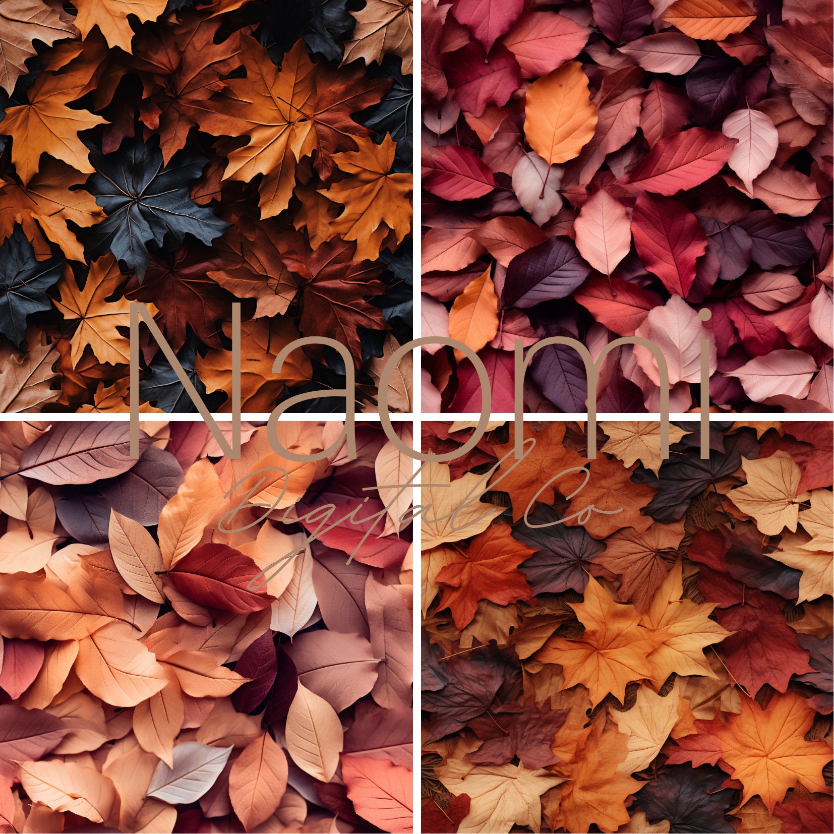 Autumn Leaves Digital Paper Pack, 12 Seamless Background Designs, 12x12 ...