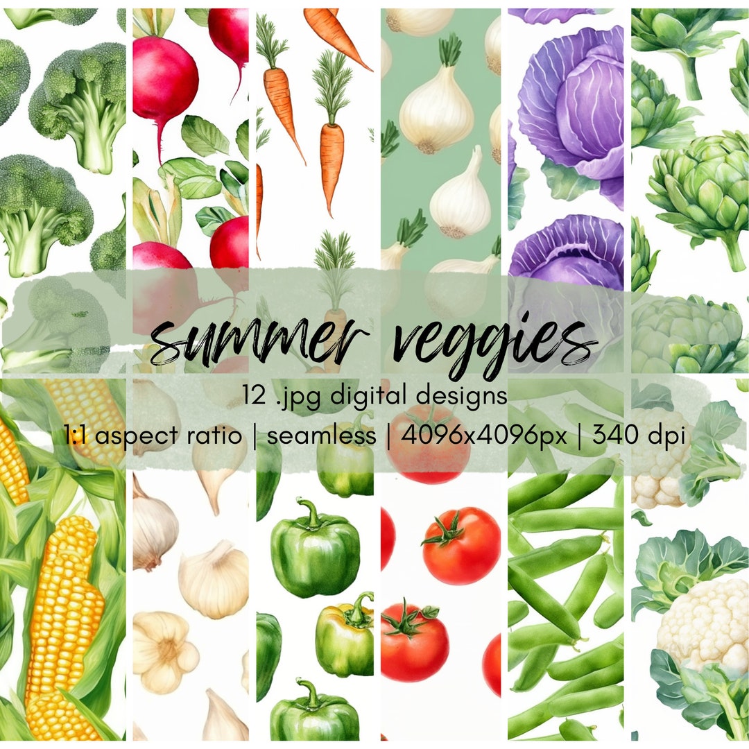 Summer Vegetables Digital Paper 12 Designs 12 in X 12 in Seamless ...