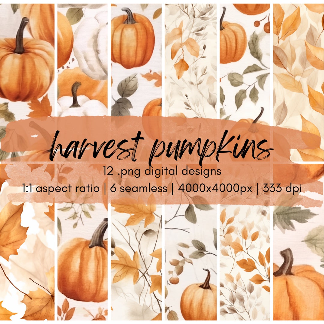 Fall Autumn Pumpkins Digital Paper Pack, 12 Seamless Background Designs ...