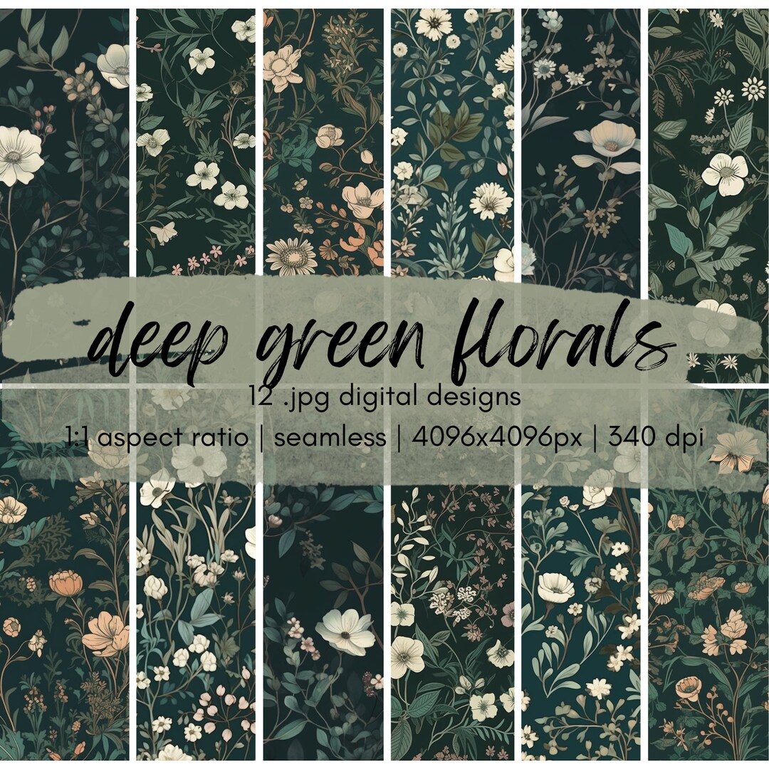 Deep Green Floral | Digital Paper | 12 Designs | 12 in X 12 in ...