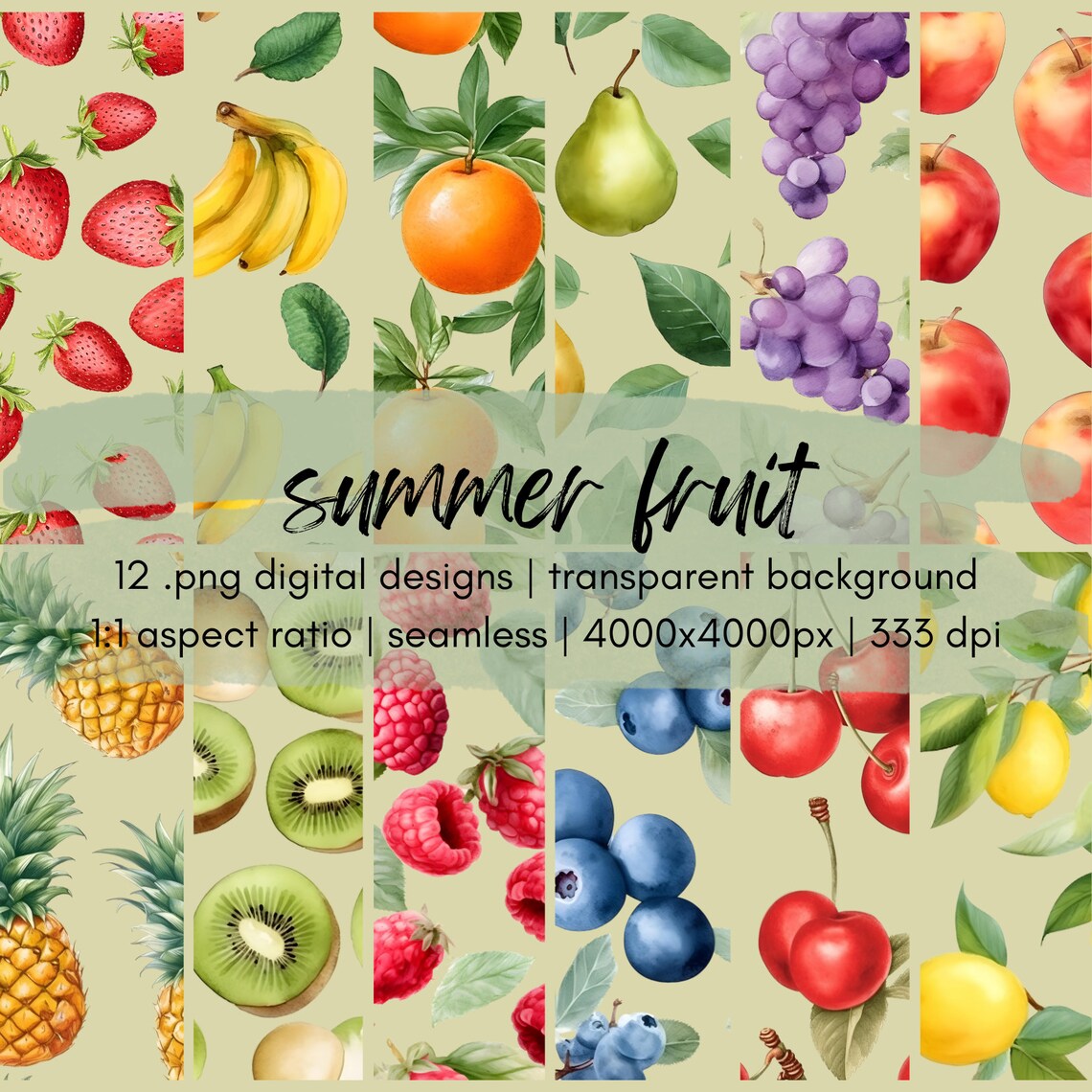 Transparent Background Summer Fruit Digital Paper 12 Designs 12 in X 12 ...