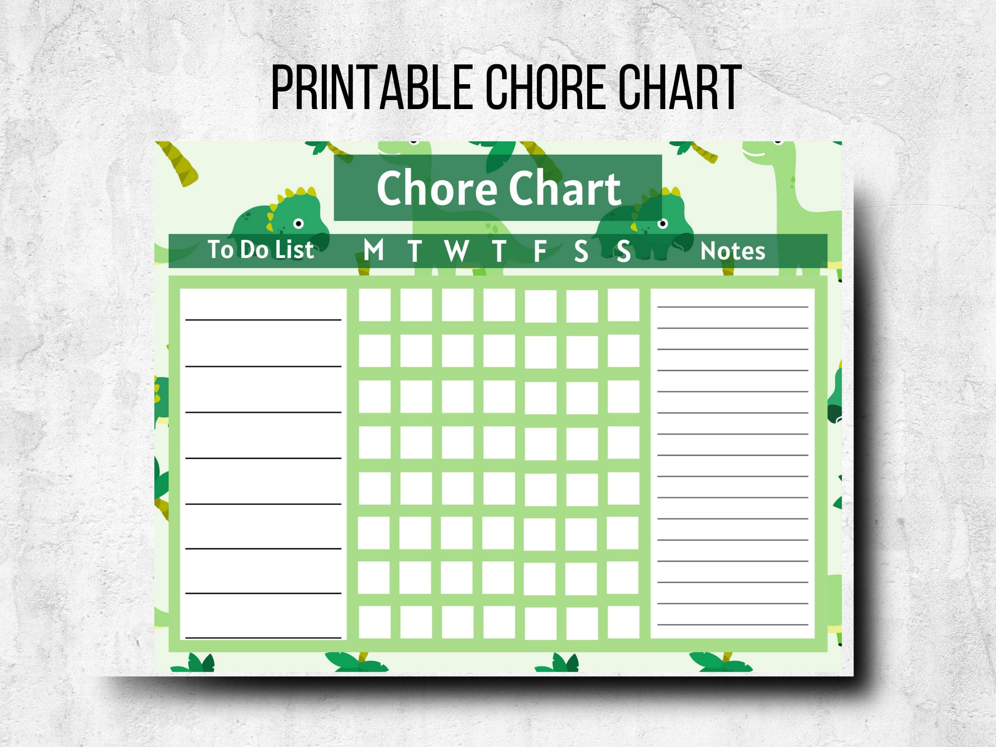 Printable Kids Chore Chart, Dinosaur Theme, Chore Chart for Kids, Green ...