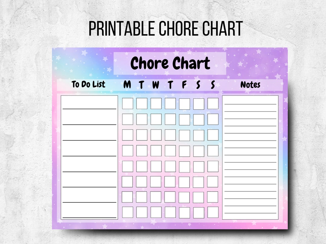 Printable Kids Chore Chart Rainbow Theme Chore Chart for - Etsy