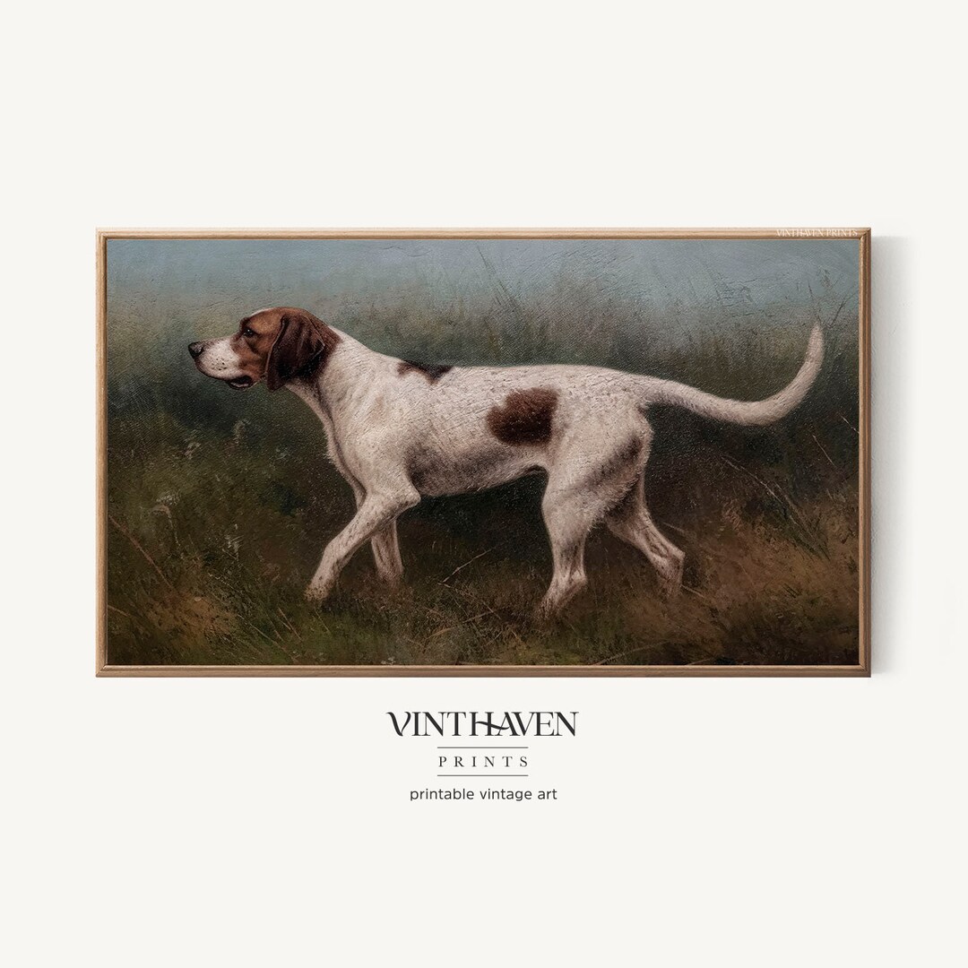 Vintage Hunting Dog Scene Lakehouse Still Life TV Frame Art | Oil ...