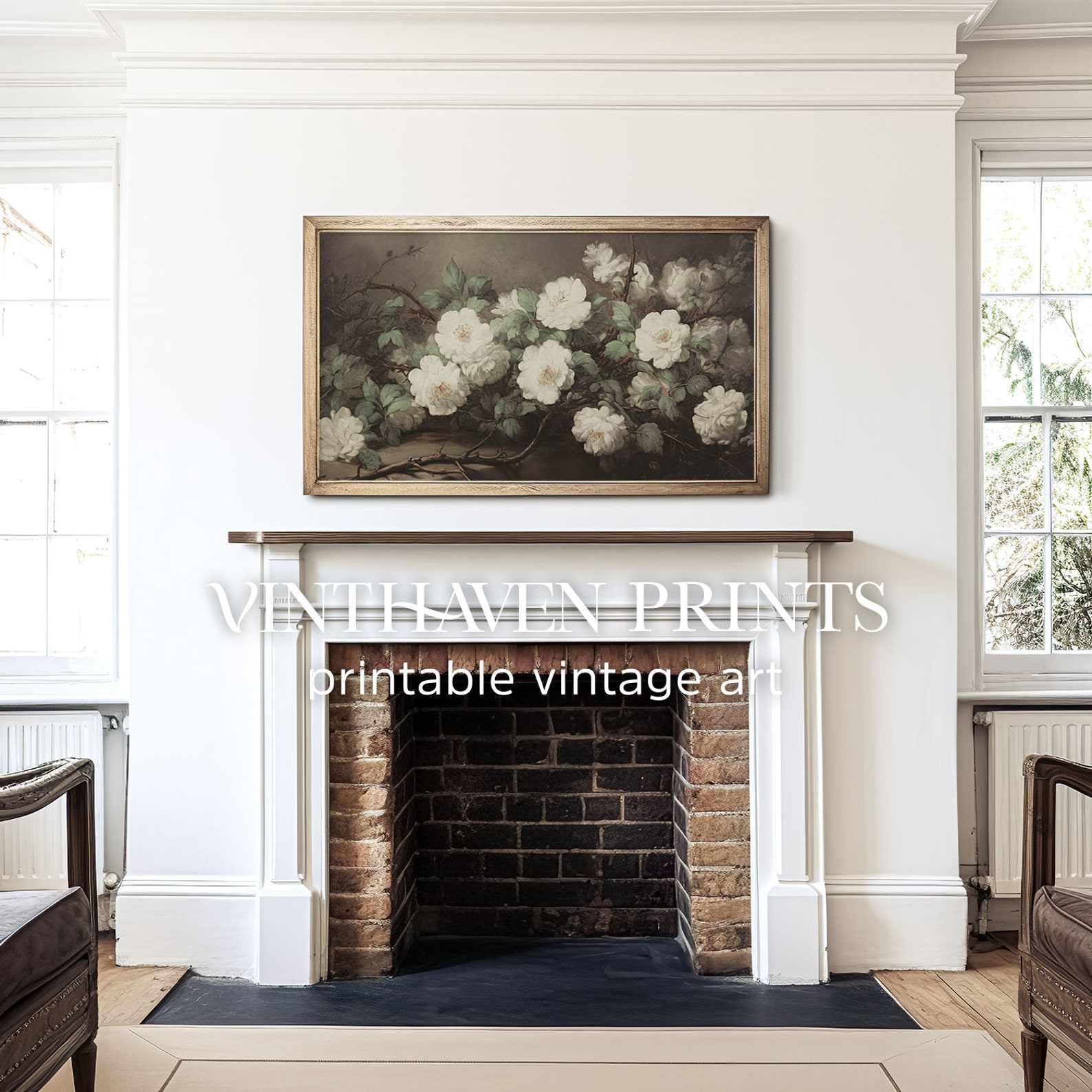 Botanical Wild White Rose Bush Still Life TV Frame Art | Oil Painting ...