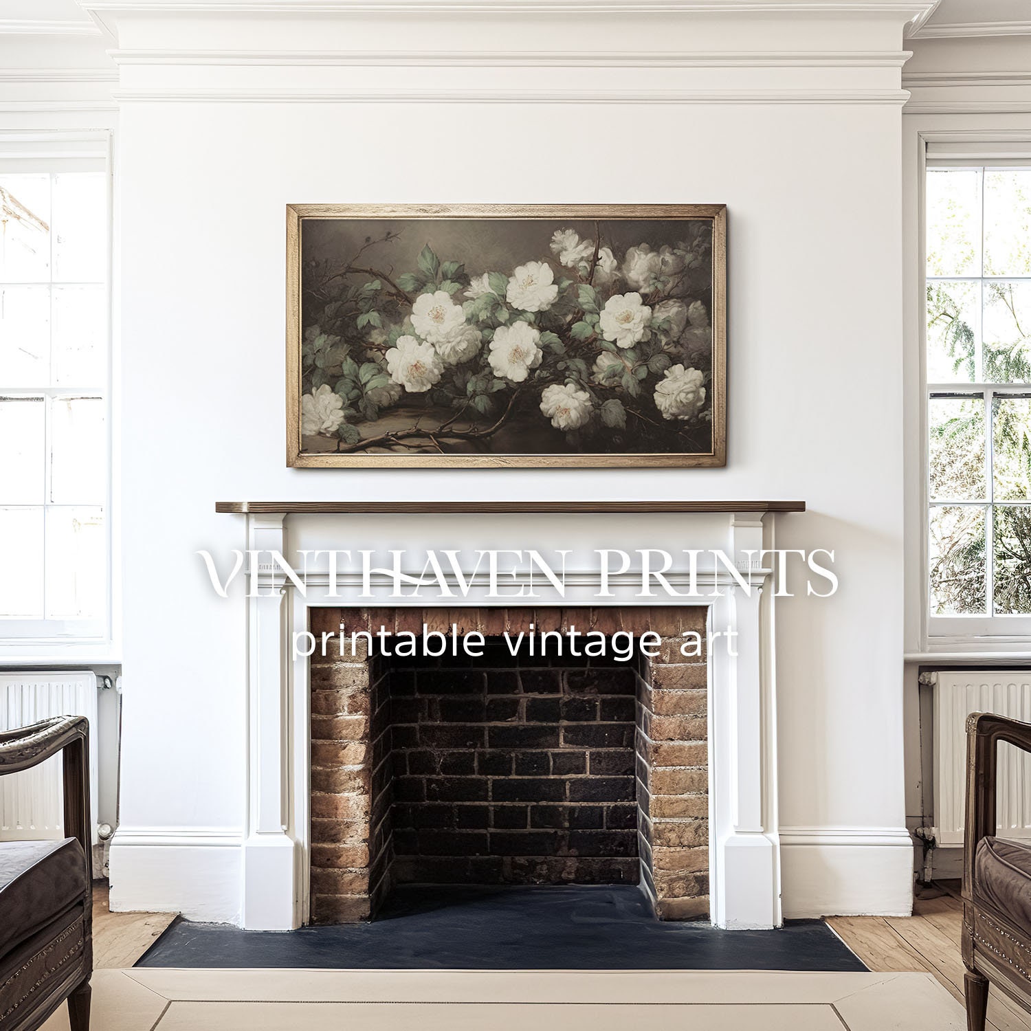 Botanical Wild White Rose Bush Still Life TV Frame Art | Oil Painting ...