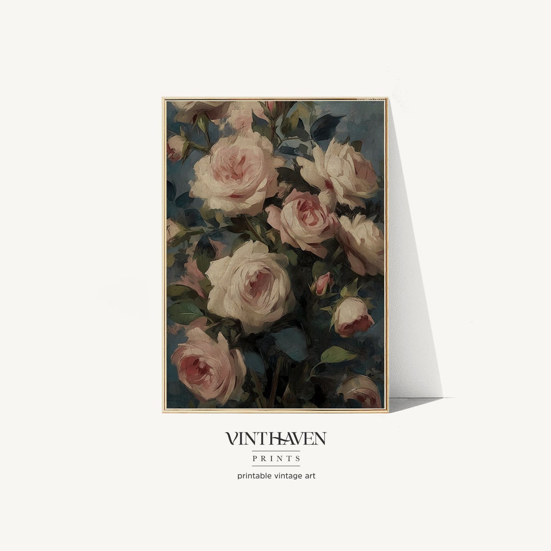 Moody Romantic Roses Floral Wall Art | Oil Painting | PRINTABLE Art ...