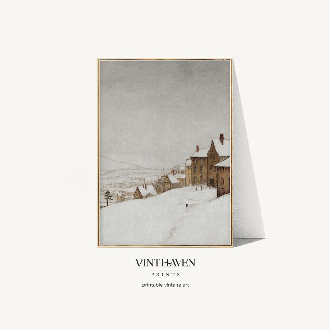 Neutral French Winter Countryside Holiday Print | Oil Painting ...