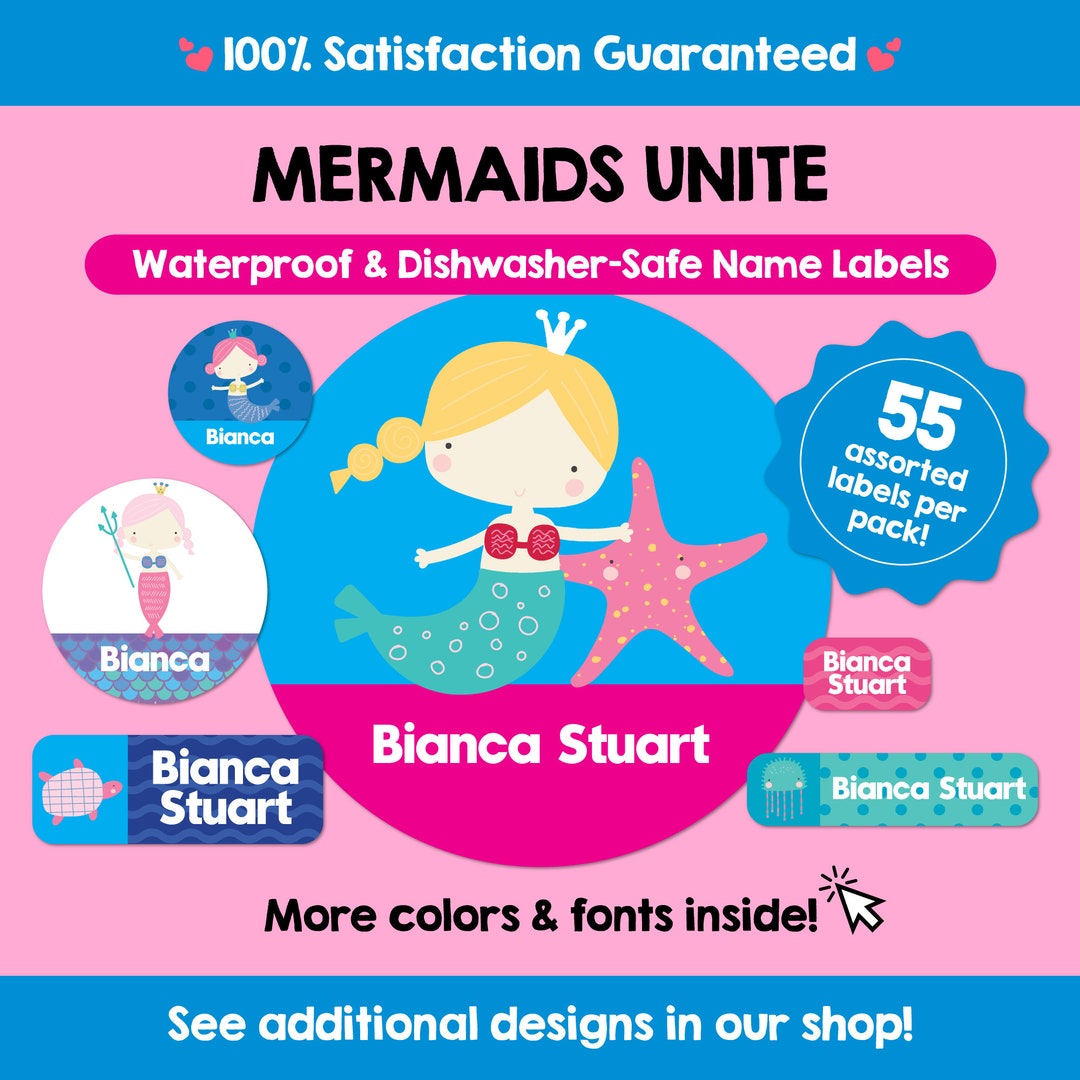 Mermaid Waterproof Labels Custom Labels Kid Name Labels Dishwasher-safe ...