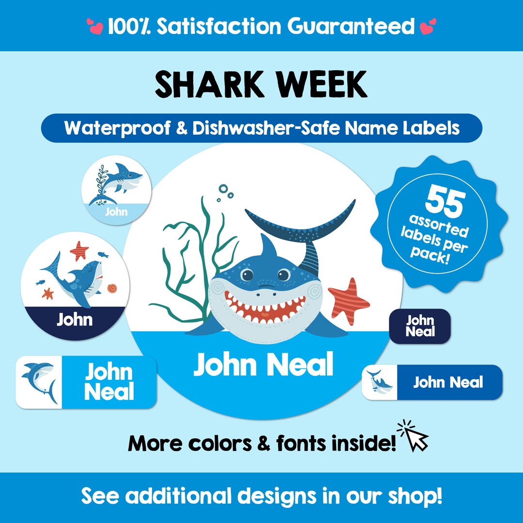 Shark Waterproof Dishwasher Safe Labels Custom Labels Kid Name Labels ...