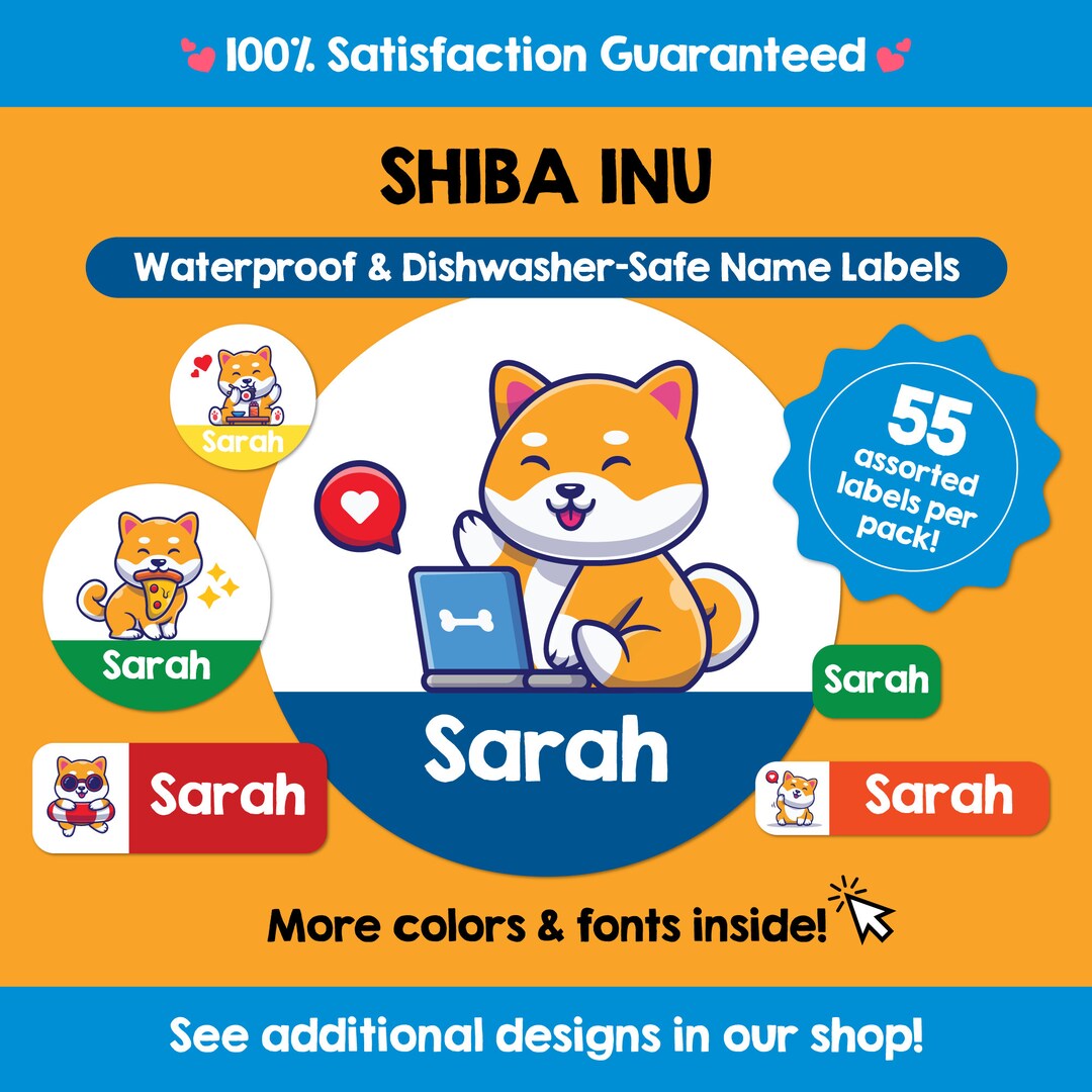 Shiba Inu Waterproof Labels Custom Labels Kid Name Labels Dishwasher ...
