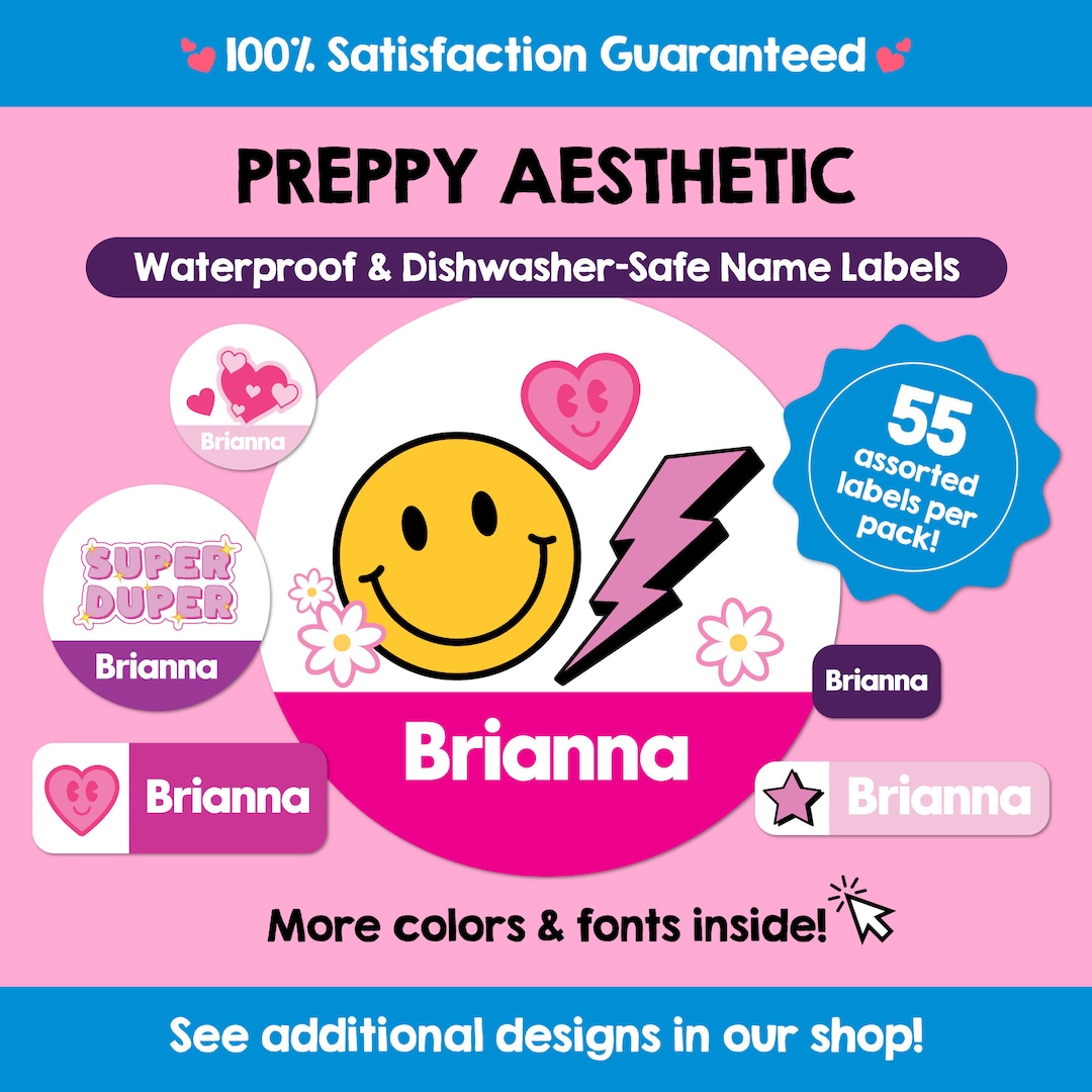 Preppy Aesthetic Waterproof Labels Custom Labels Kid Name Labels ...