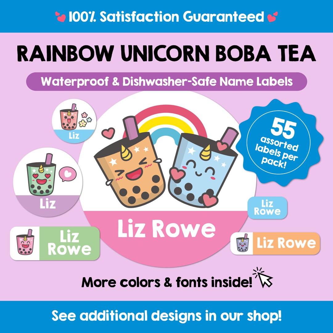Boba Tea Waterproof Labels Custom Labels Kid Name Labels Dishwasher ...