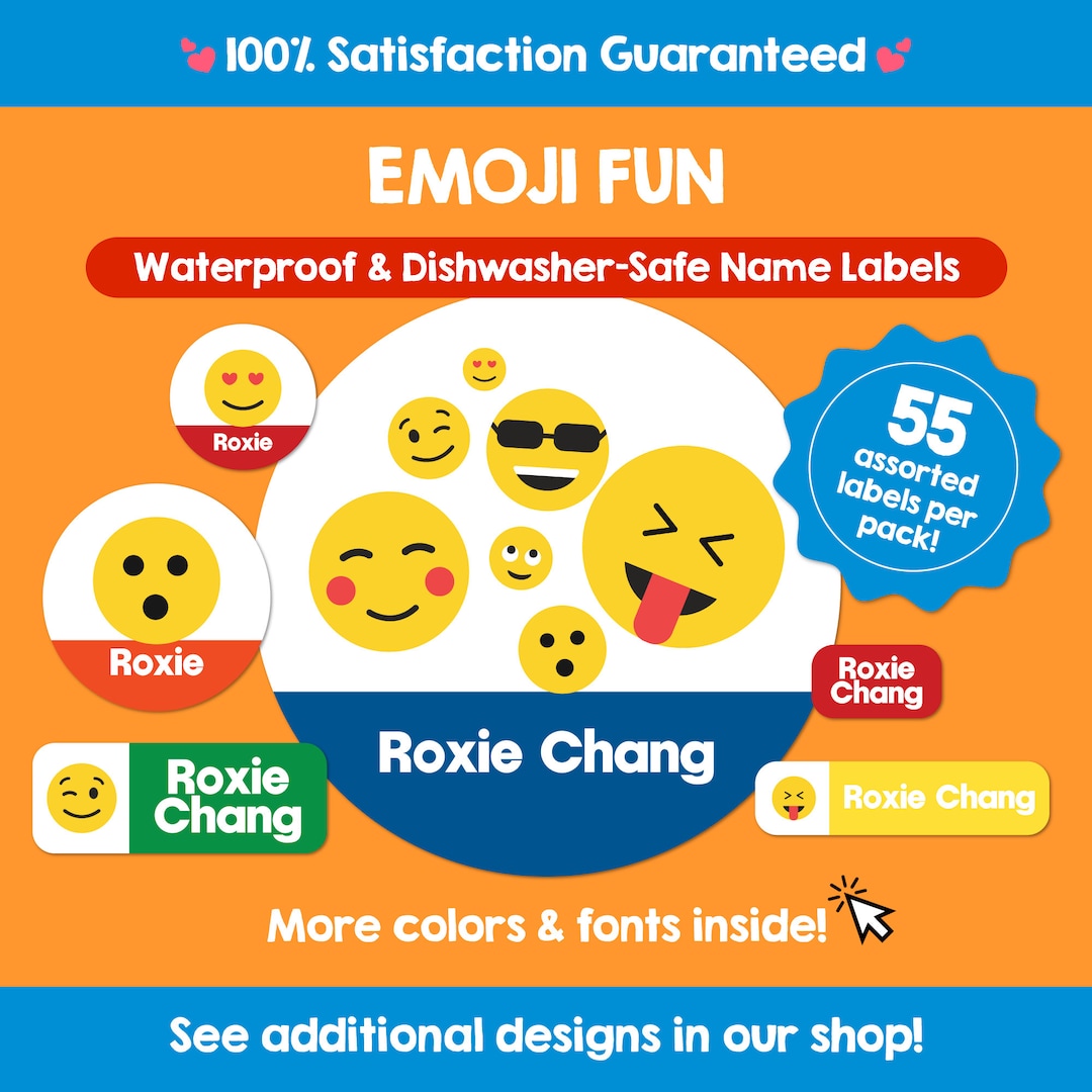 Emoji Faces Waterproof Dishwasher Safe Labels Custom Labels Kid Name ...