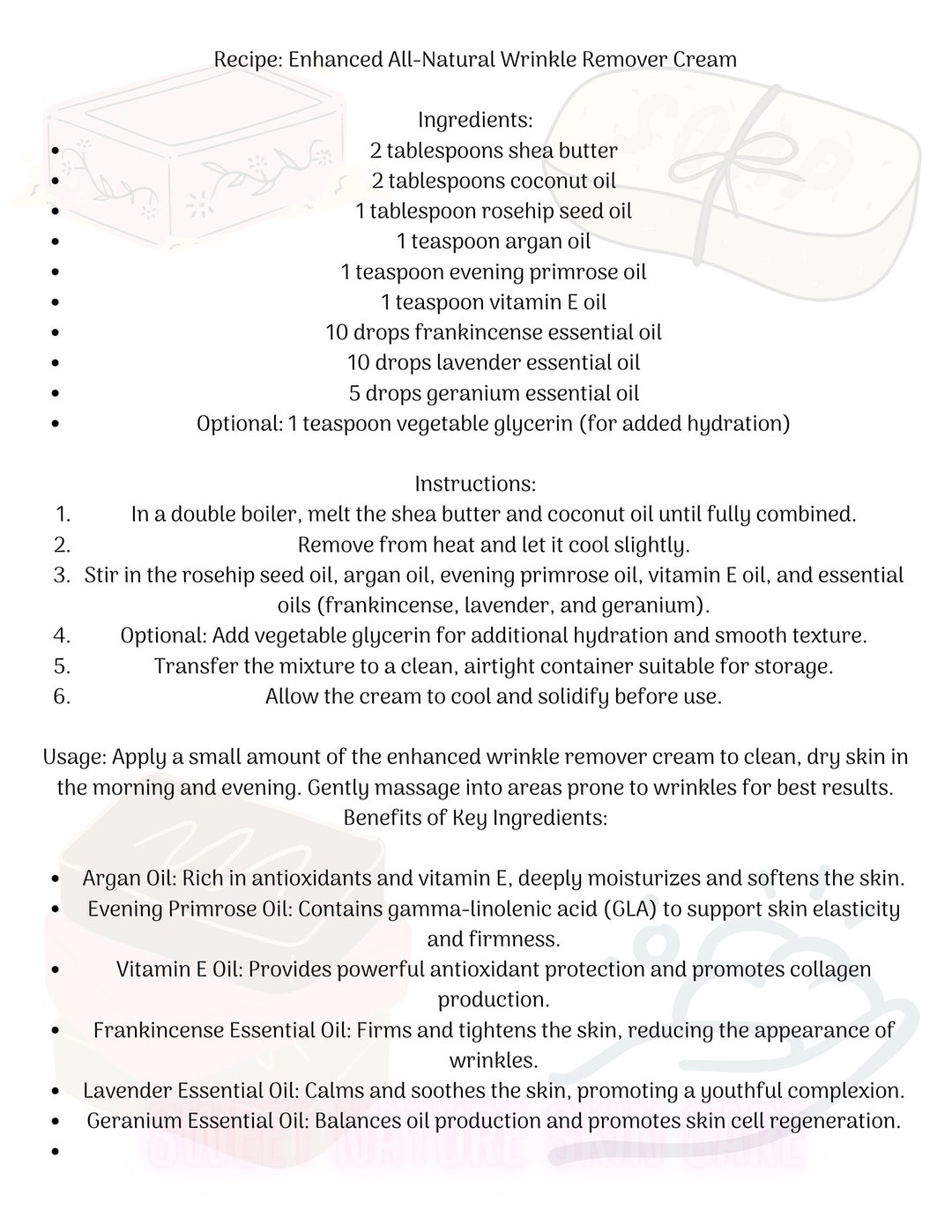 Recipe: Enhanced All-natural Wrinkle Remover Cream-pdf Download - Etsy