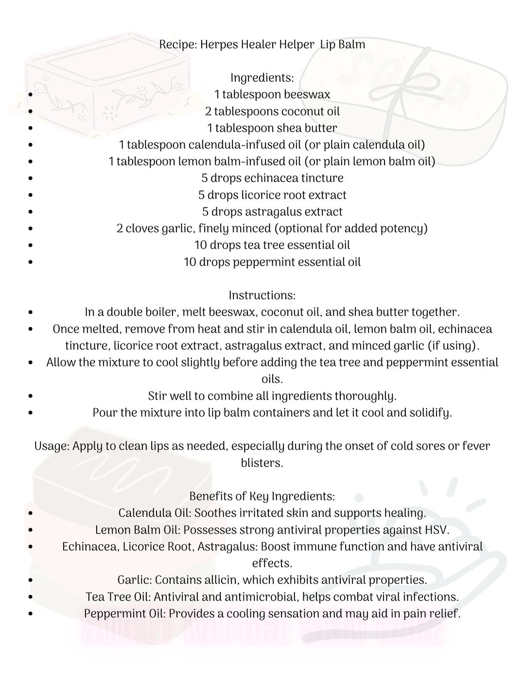 Herpes Healer Helper Lip Balm Recipe - Etsy