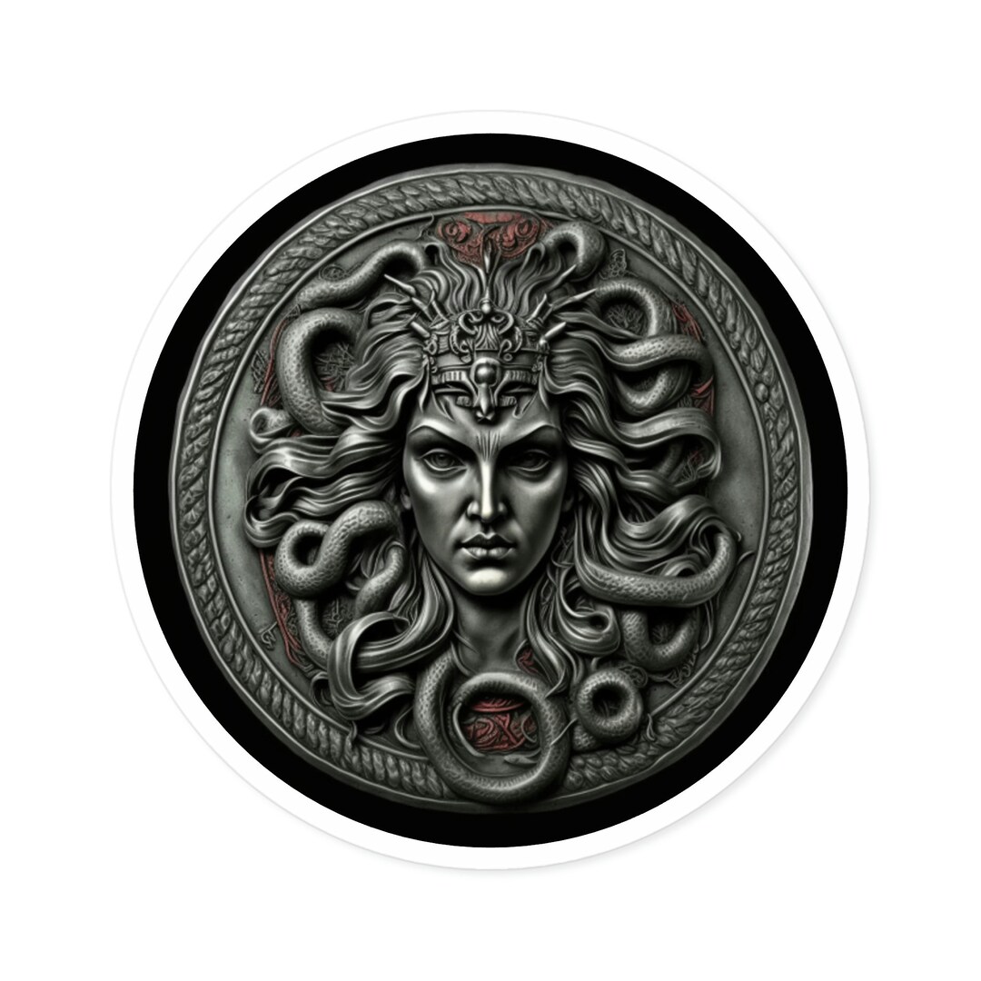 Medusa the Gorgon, Mythology, Snakes, Fantasy, Stone Round Stickers ...