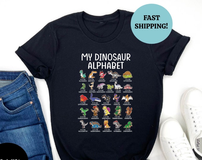 Types of Dinosaurs Alphabet A-Z ABC Dino Identification Gift T-shirt ...