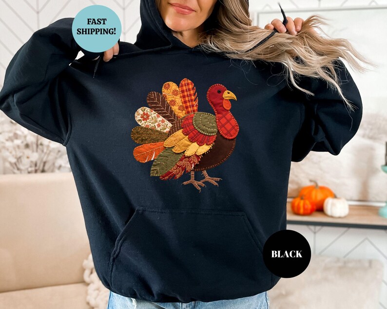 Patchwork Turkey Sweatshirt: Thanksgiving Autumn Apparel Not Embroidery ...