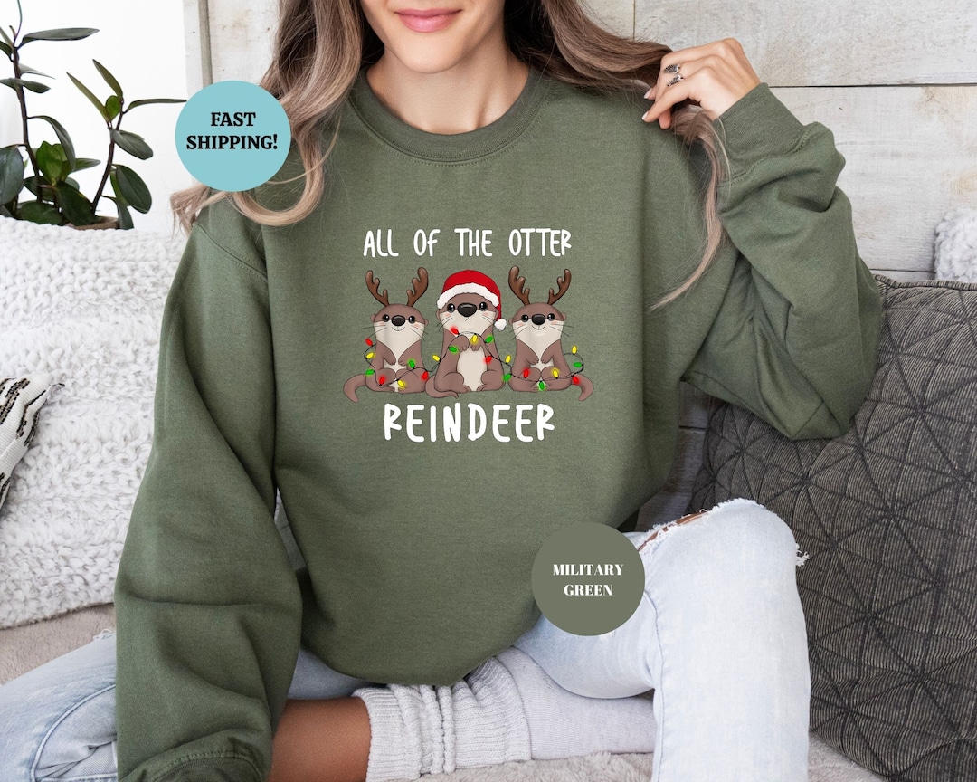 Otter Reindeer Christmas Sweatshirt, Holiday Lights Hoody - Etsy