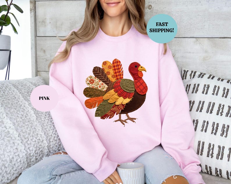 Patchwork Turkey Sweatshirt: Thanksgiving Autumn Apparel Not Embroidery ...