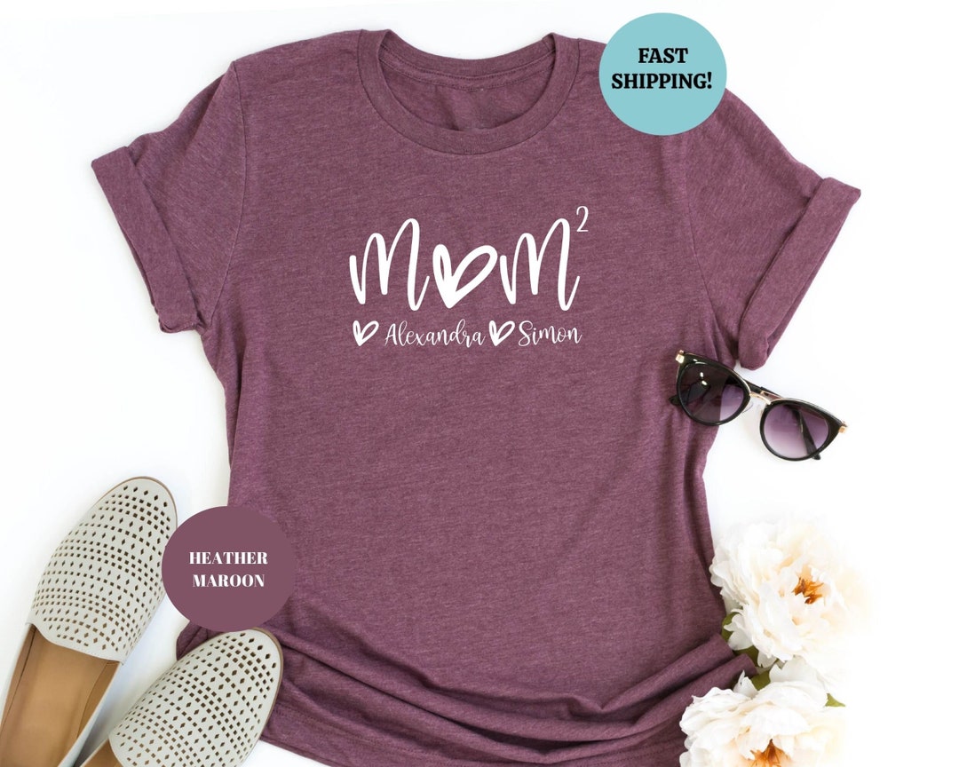 Personalized Mom of Two Shirt, Custom Mom 2 Shirt With Kids Names, Twin ...