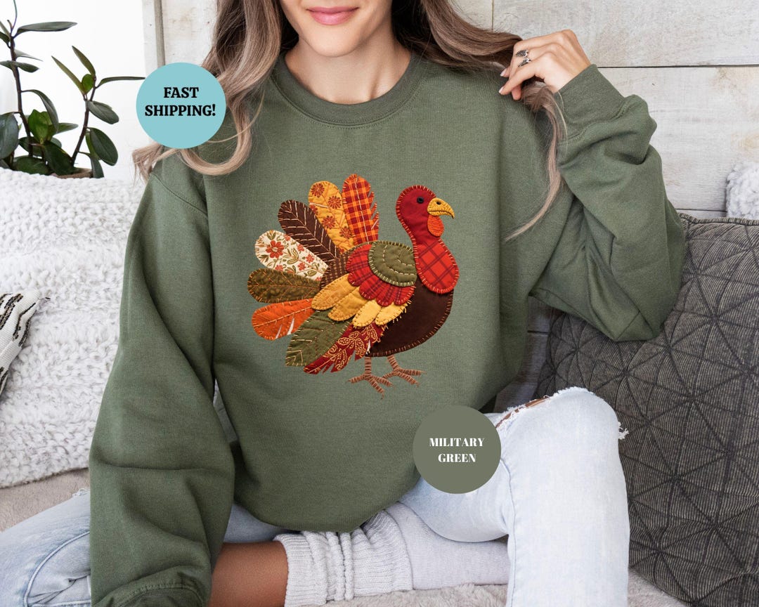 Patchwork Turkey Sweatshirt: Thanksgiving Autumn Apparel Not Embroidery ...