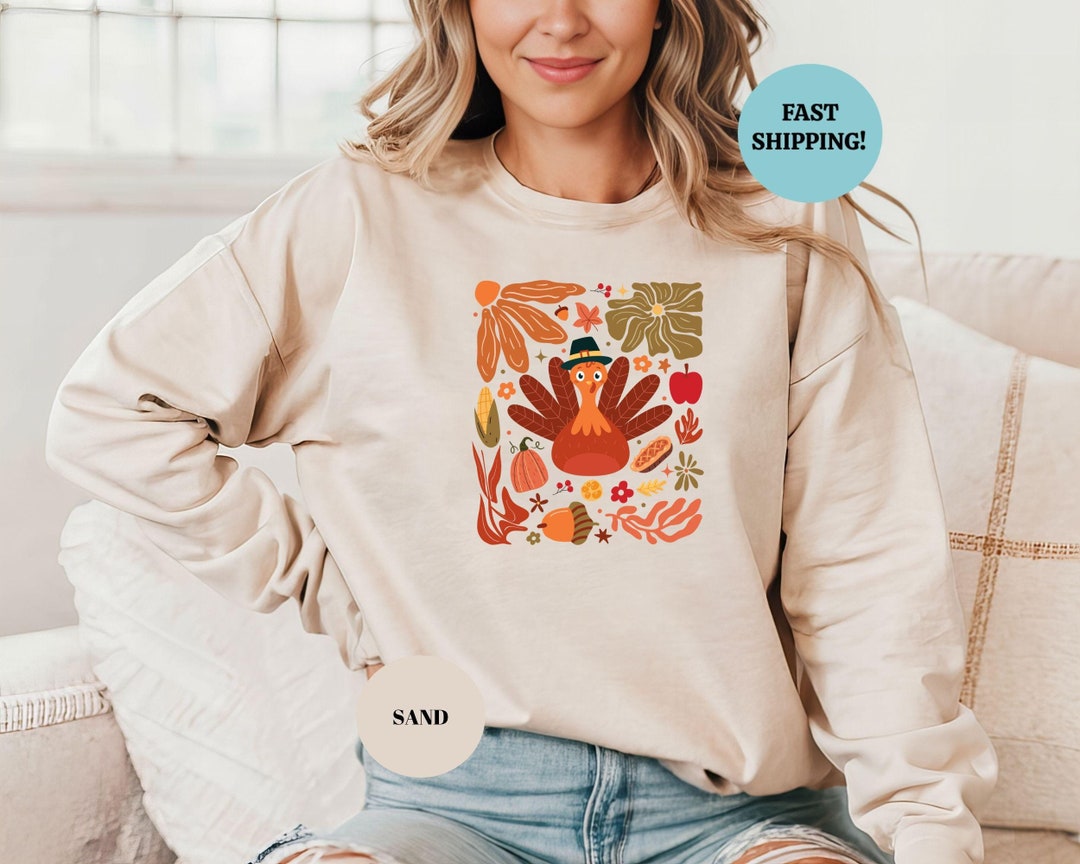 Boho Floral Turkey Sweatshirt, Women Thanksgiving Sweatshirt, Fall ...