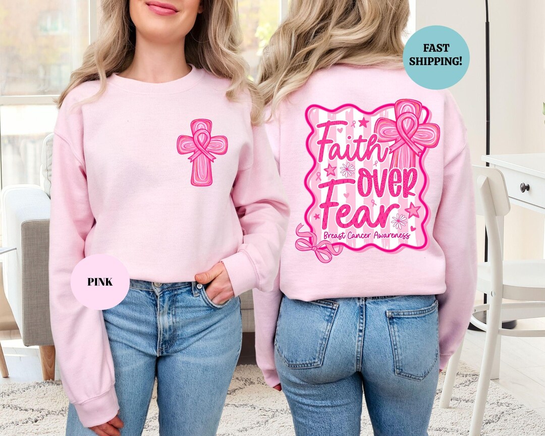 Preppy Breast Cancer Awareness Sweatshirt: Faith Over Fear Pink Ribbon ...