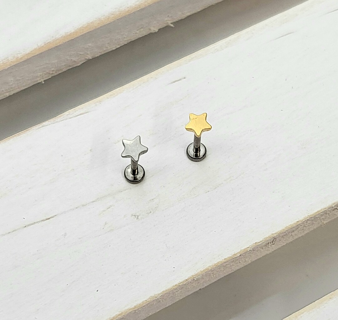 Titanium 3mm Tiny Star Push Inlabret 16g, 18g, 20g Tragus Cartilage ...