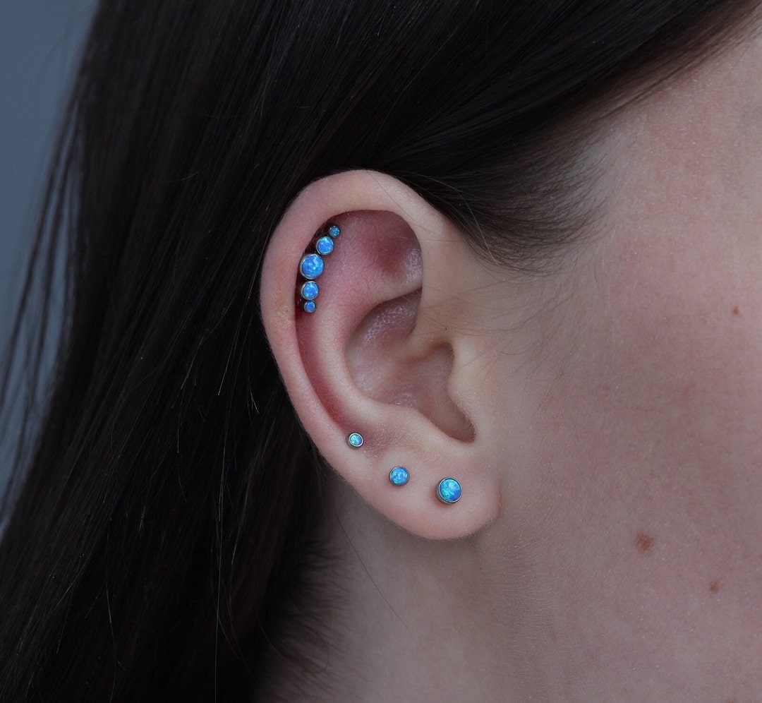 Titanium Five Curve Opal Push in Labret 16g, 18g, 20g Tragus Cartilage ...