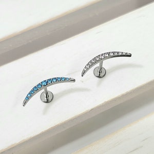 Titanium Crescent CZ Curve Labret, Conch Helix Ear Piercing (16g, 18g ...