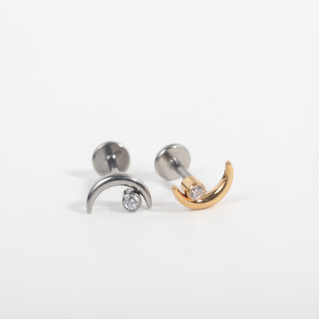 Titanium Crescent CZ Labret, 16g 18g 20g, Tragus Conch Piercing - Etsy