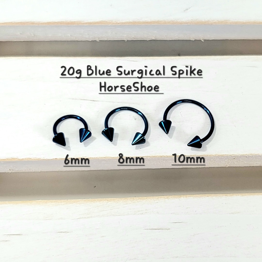 20g Surgical Horseshoe Blue Spike, Ball Barbell Piercing(single ...