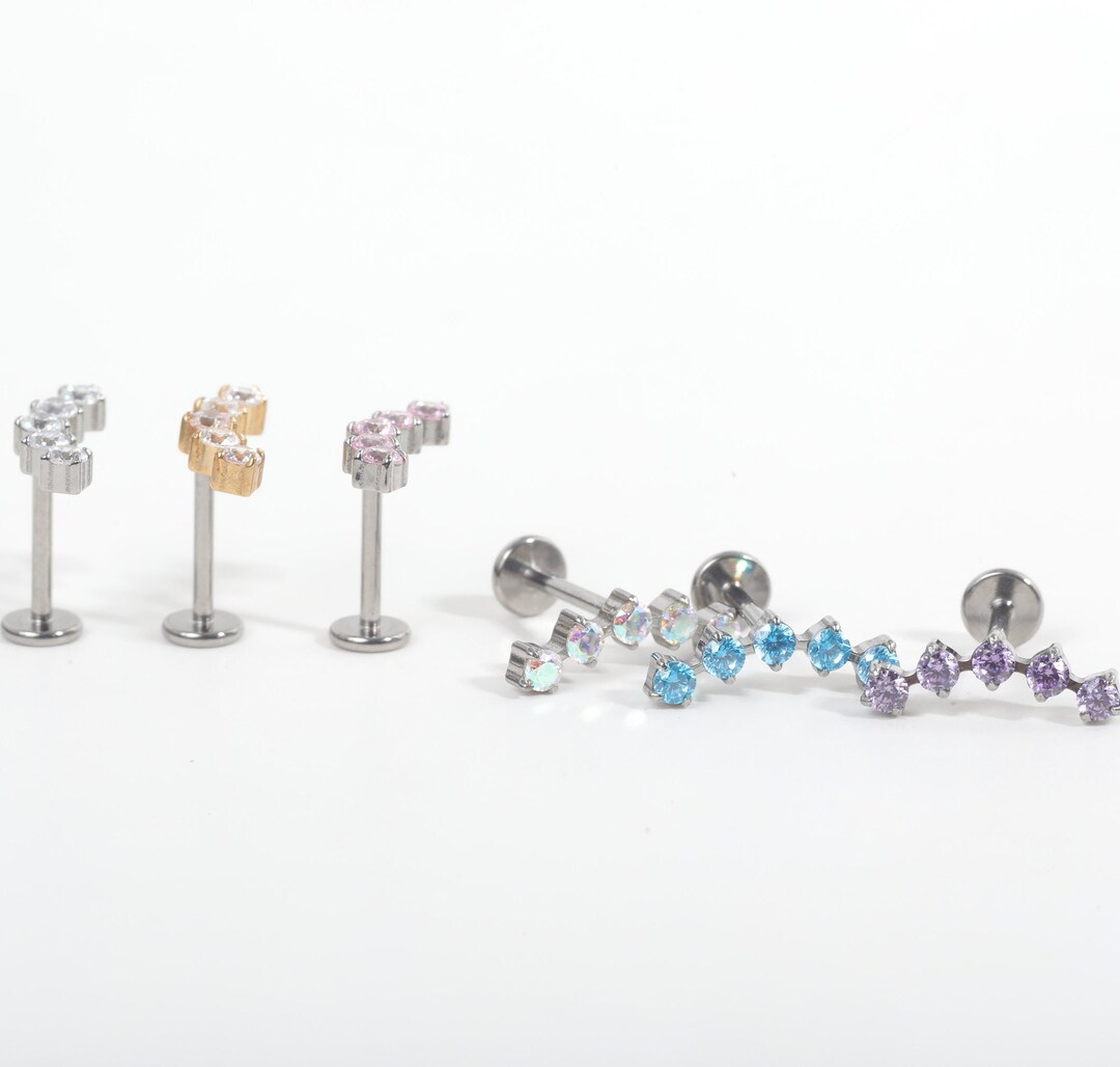 Titanium Five CZ Curve Labret, Conch, Helix Piercing - Etsy