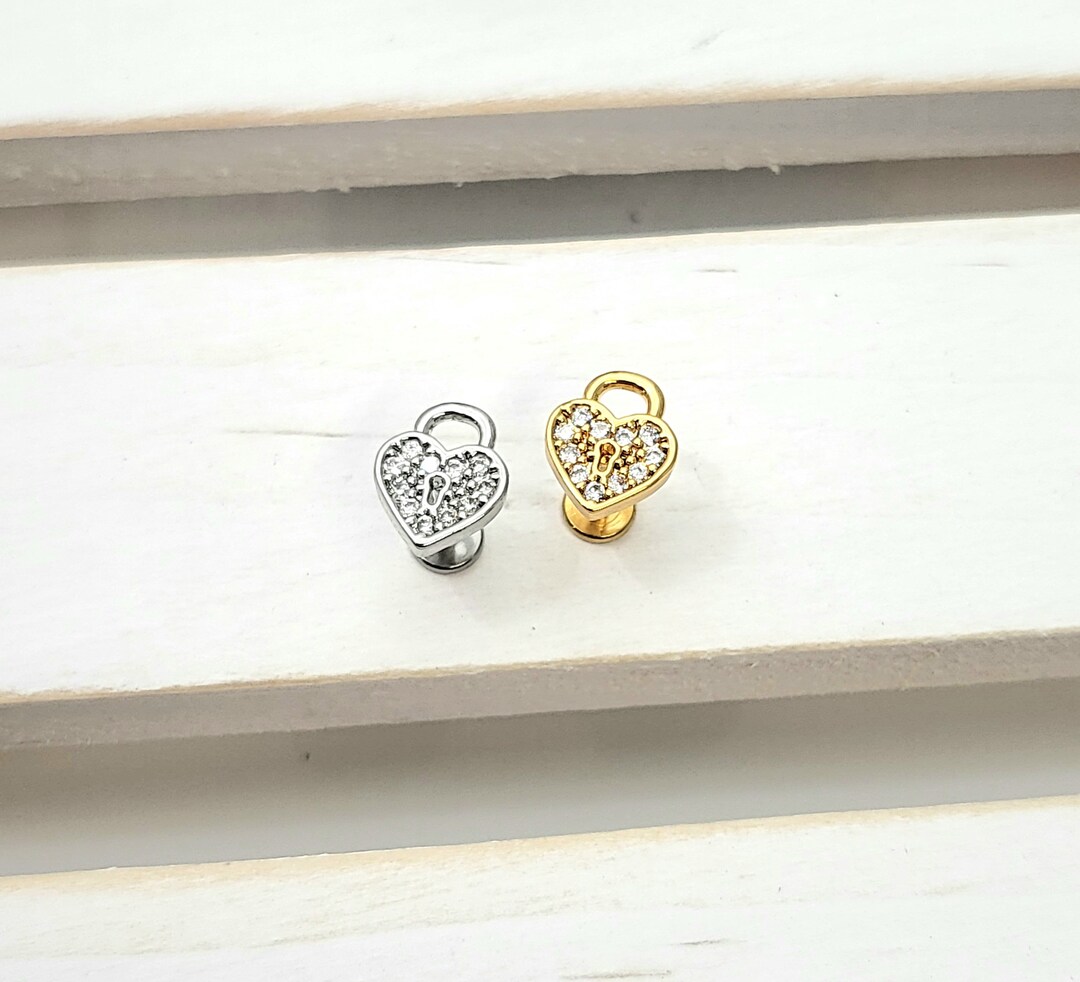 Surgical 16g Heart Key Lock Stone Internally Labret 4mm,5mm,6mm,7mm,8mm ...