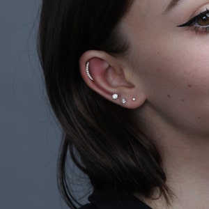 Titanium Crescent CZ Curve Labret, Conch Helix Ear Piercing (16g, 18g ...