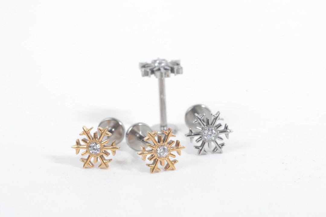 Titanium Snow Flake Pave Cz Push in Labret 16g, 18g, 20g Tragus ...