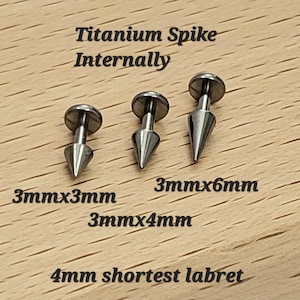Implant Grade Titanium 16g Spike Internally Labret 4mm,5mm,6mm,7mm,8mm ...