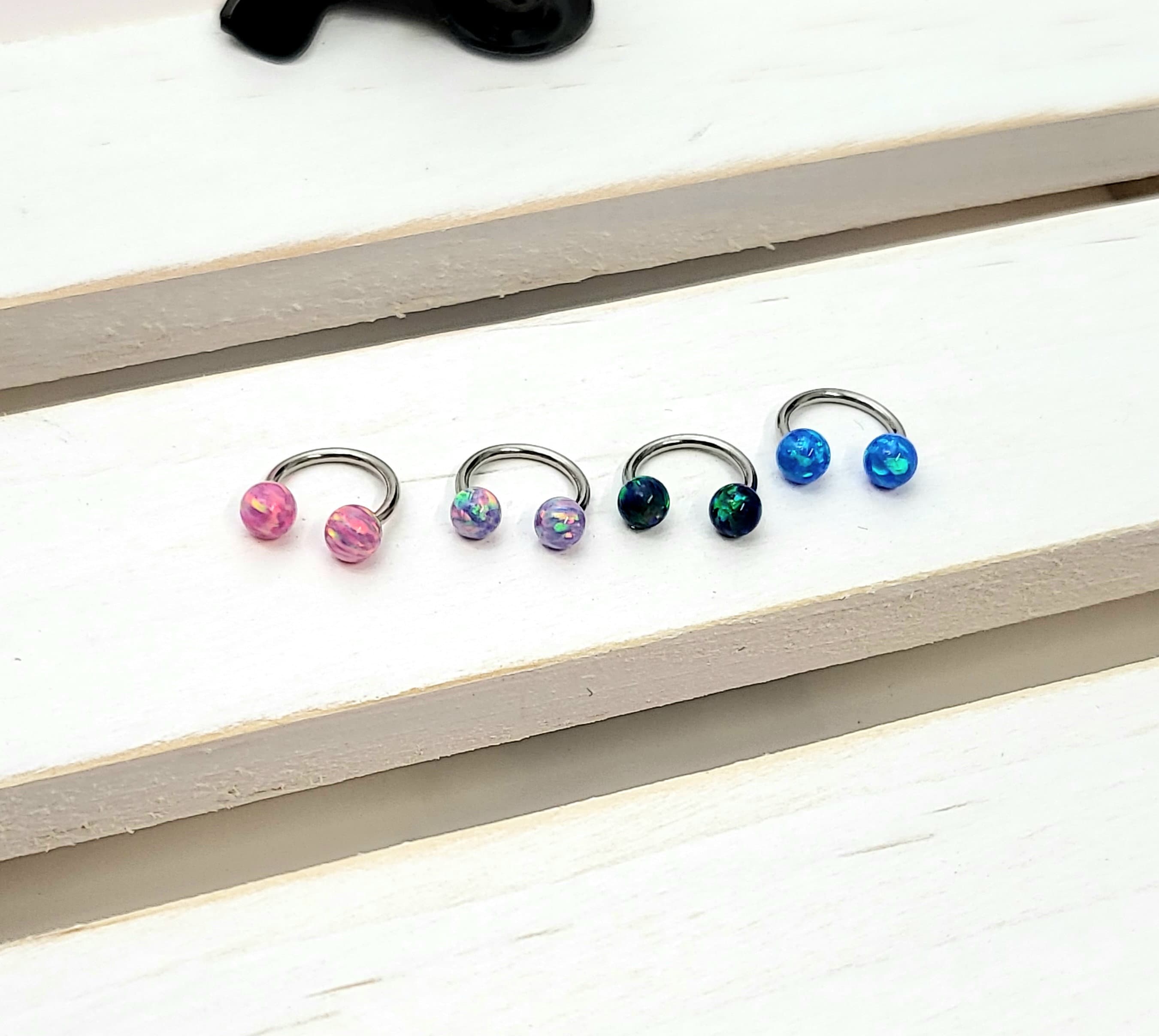 20g 3mm Opal Blue, Lavender, Teal, Pink 3mm Ball Horseshoe Barbell ...