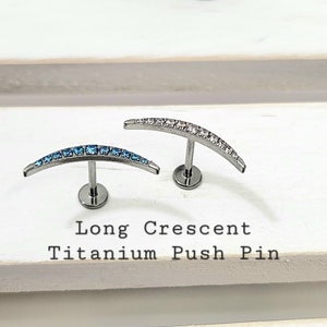 Titanium Crescent CZ Curve Labret, Conch Helix Ear Piercing (16g, 18g ...