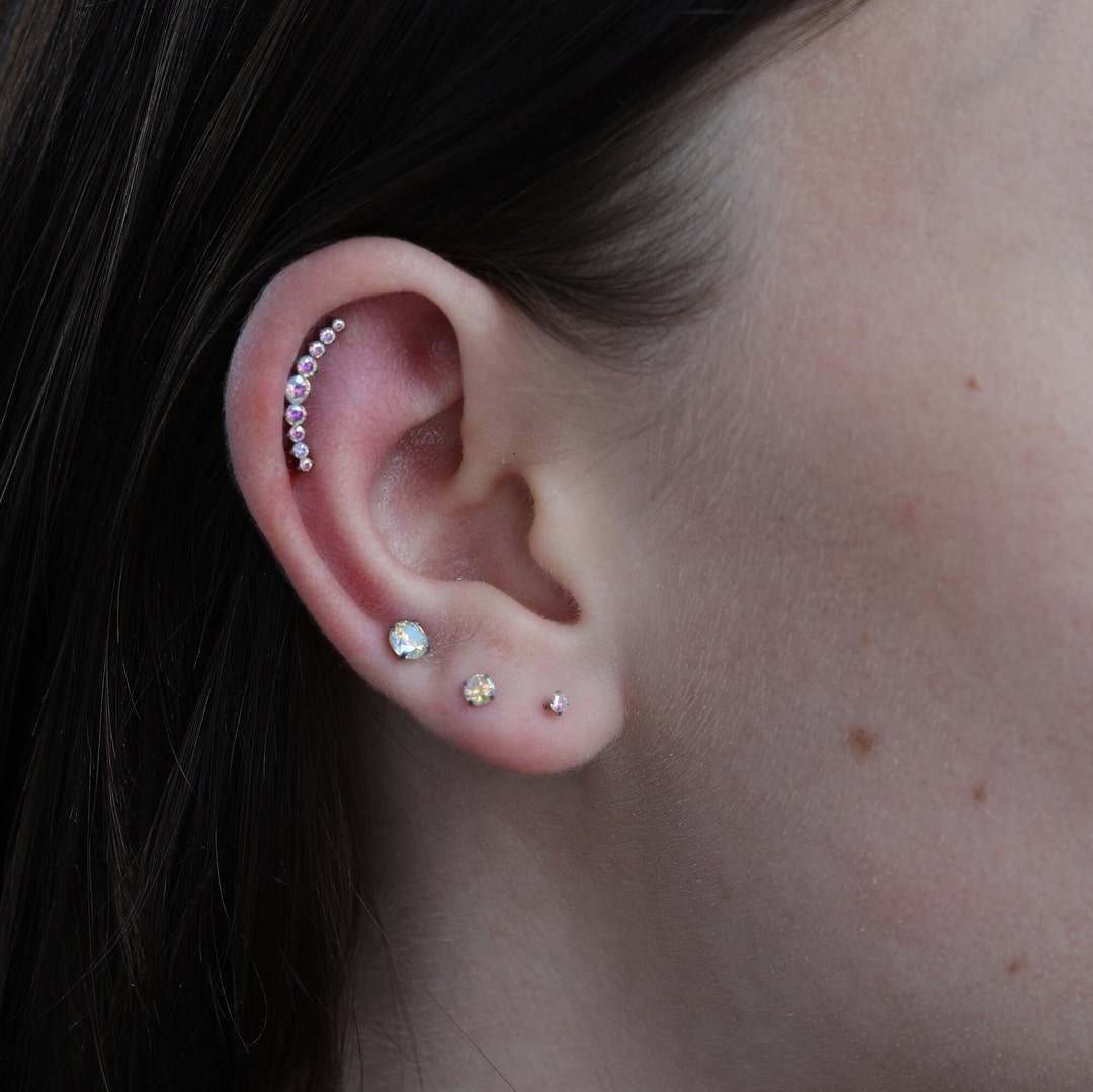 Titanium Long Curve CZ Labret, Conch, Helix Piercing - Etsy
