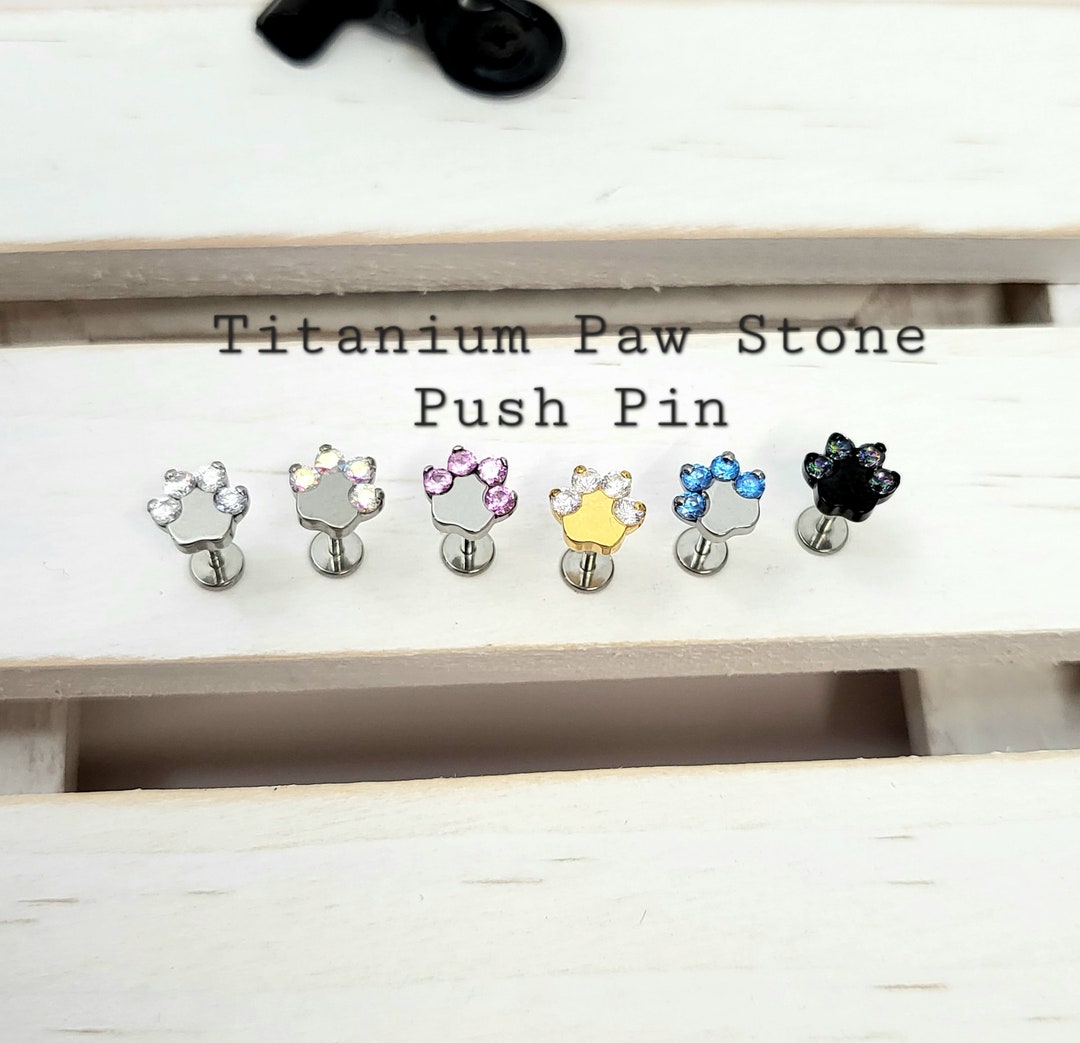 Titanium Dog Paw With Cz Push in Labret 16g 18g 20g Tragus - Etsy