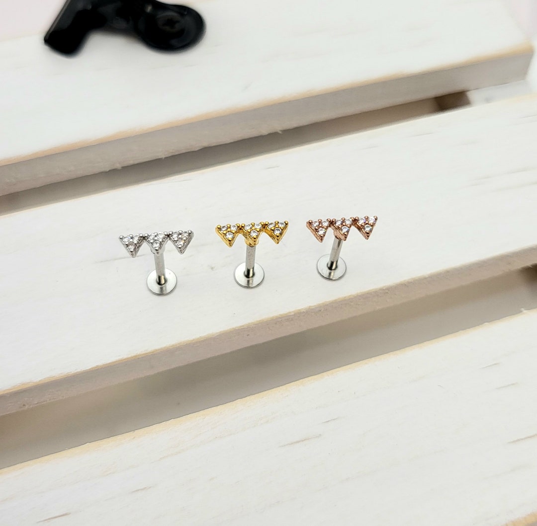 16g Three Triangle Cz Piercing single, 316L Surgical Steel Bar ...